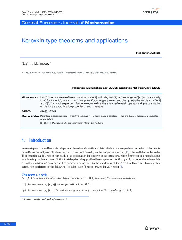(PDF) Korovkin-type theorems and applications