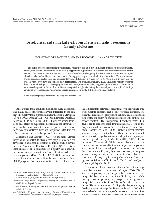 (PDF) Development and empirical evaluation of a new empathy ...