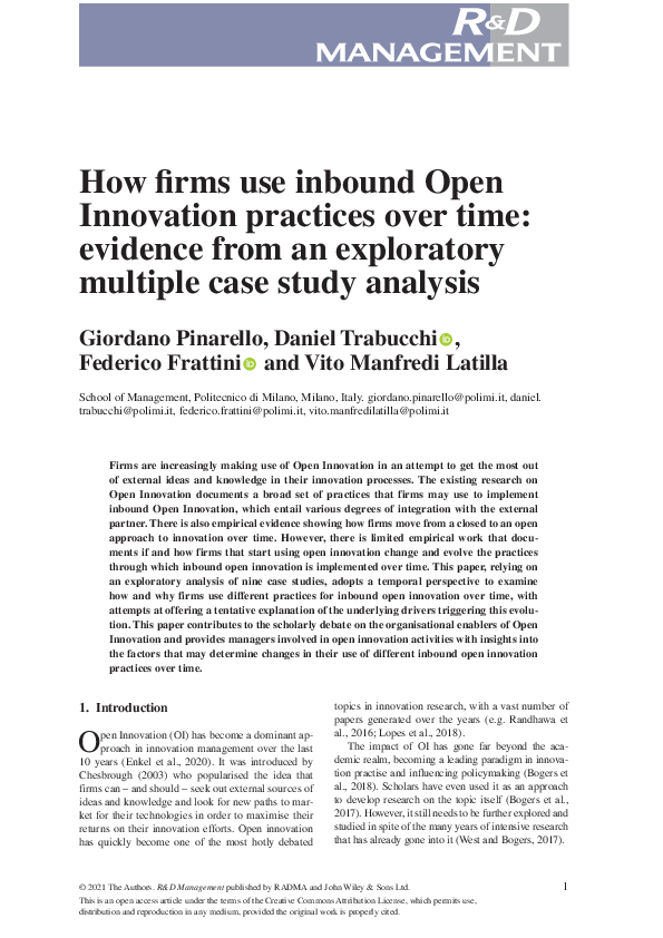 (PDF) How firms use inbound Open Innovation practices over time ...