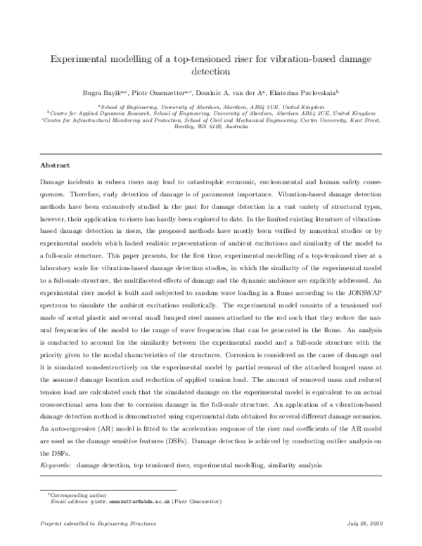 (PDF) Experimental modelling of a top-tensioned riser for vibration-based damage detection