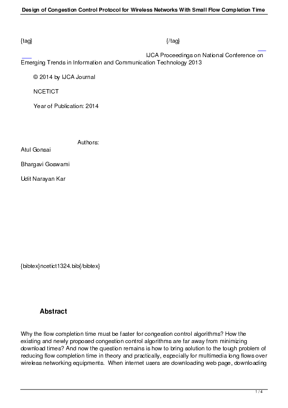 (PDF) Design of Congestion Control Protocol for Wireless Networks With Small Flow Completion Time