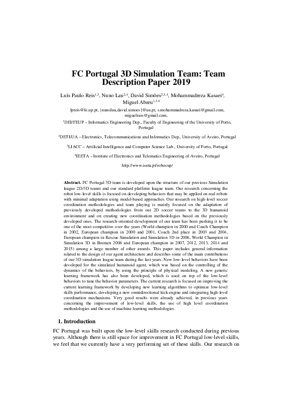 (PDF) FC Portugal 3D Simulation Team: Team Description Paper 2019