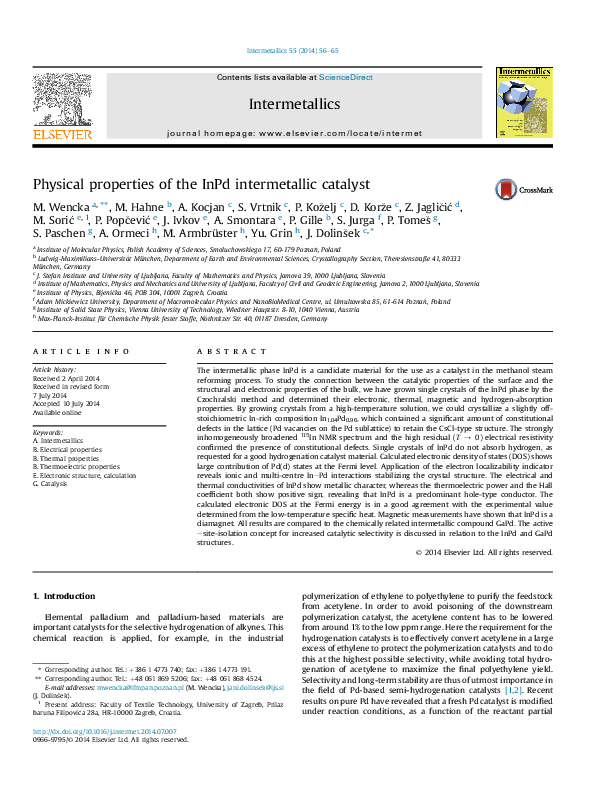(PDF) Physical properties of the InPd intermetallic catalyst