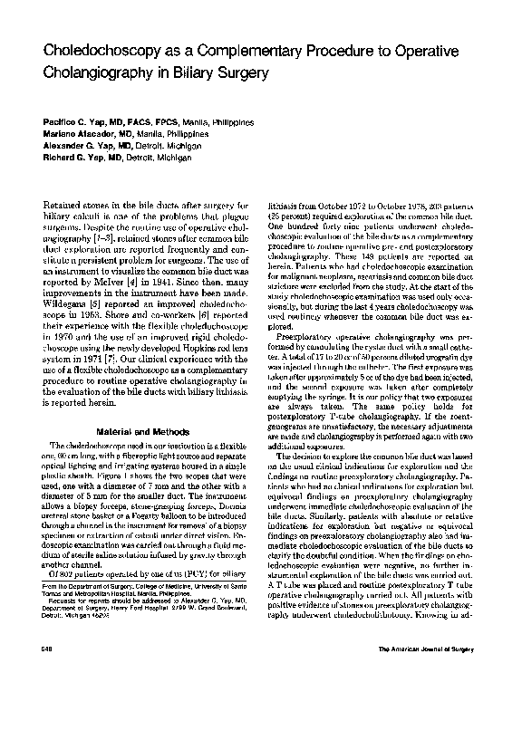 (PDF) Choledochoscopy as a complementary procedure to operative ...