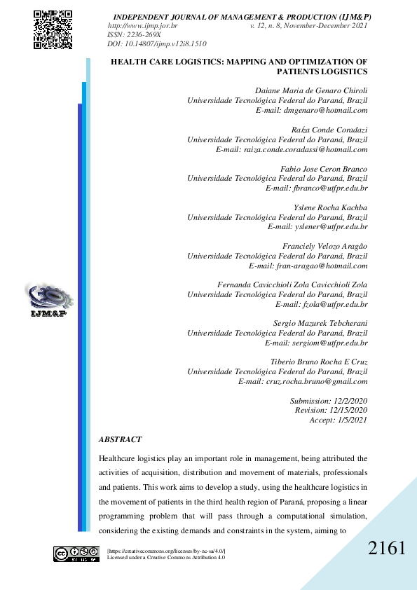 (PDF) Health care logistics: mapping and optimization of patients logistics