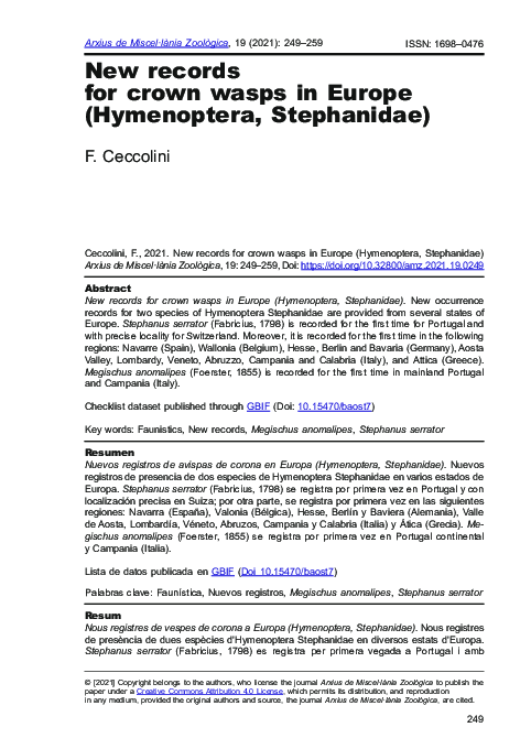(PDF) New records for crown wasps in Europe (Hymenoptera, Stephanidae)