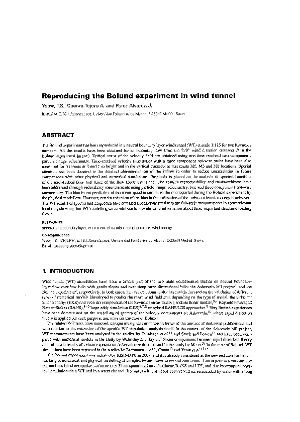 (PDF) Reproducing the Bolund experiment in wind tunnel