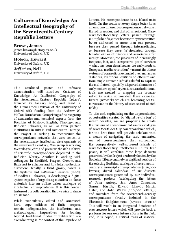 (PDF) Cultures of Knowledge: An Intellectual Geography of the ...