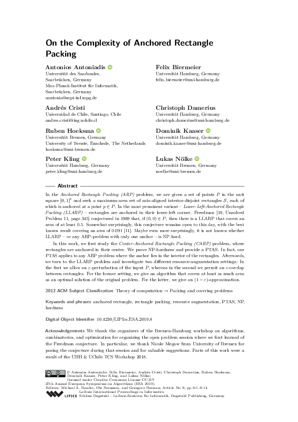 (PDF) On the Complexity of Anchored Rectangle Packing