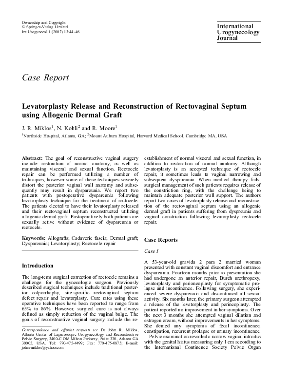 (PDF) Levatorplasty Release and Reconstruction of Rectovaginal Septum ...
