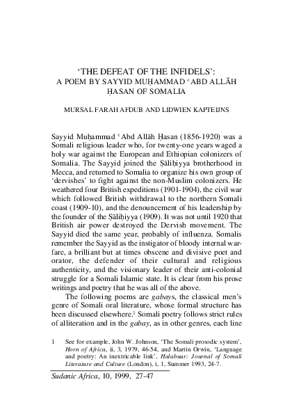 (PDF) ‘THE DEFEAT OF THE INFIDELS’: A POEM BY SAYYID MU ̆AMMAD fiABD ...
