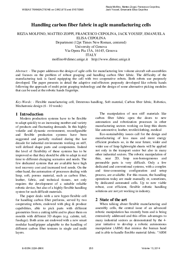 (PDF) Handling carbon fiber fabric in agile manufacturing cells