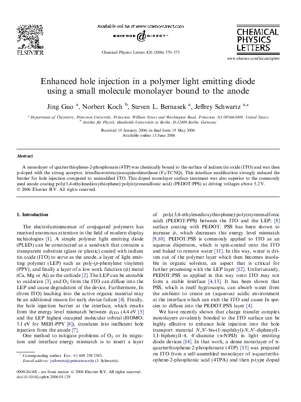 (PDF) Enhanced hole injection in a polymer light emitting diode using a ...