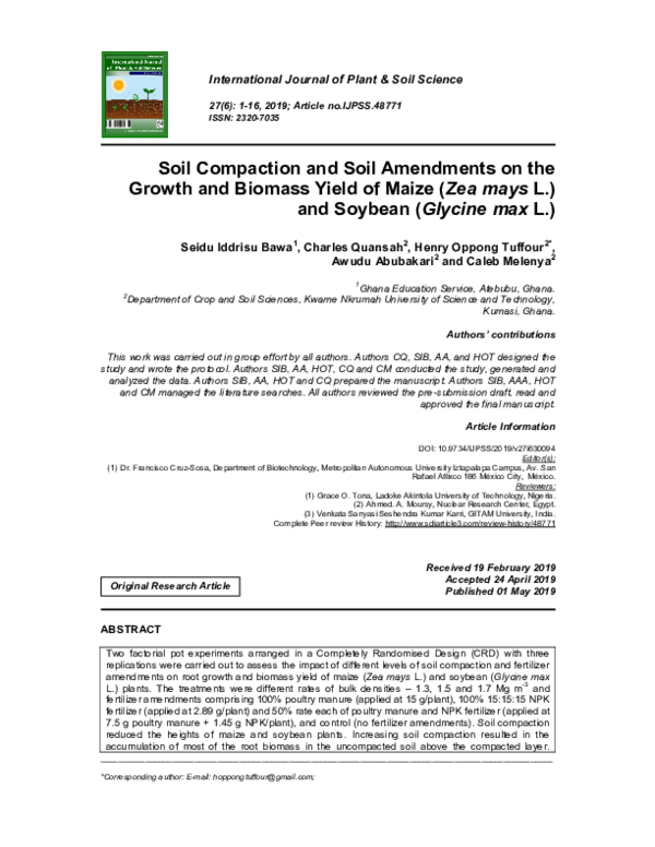 (PDF) Soil Compaction and Soil Amendments on the Growth and Biomass Yield of Maize (Zea mays L ...