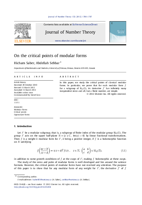 (PDF) On the critical points of modular forms