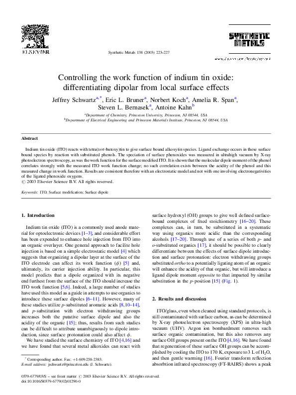 (PDF) Controlling the Work Function of Indium Tin Oxide ...