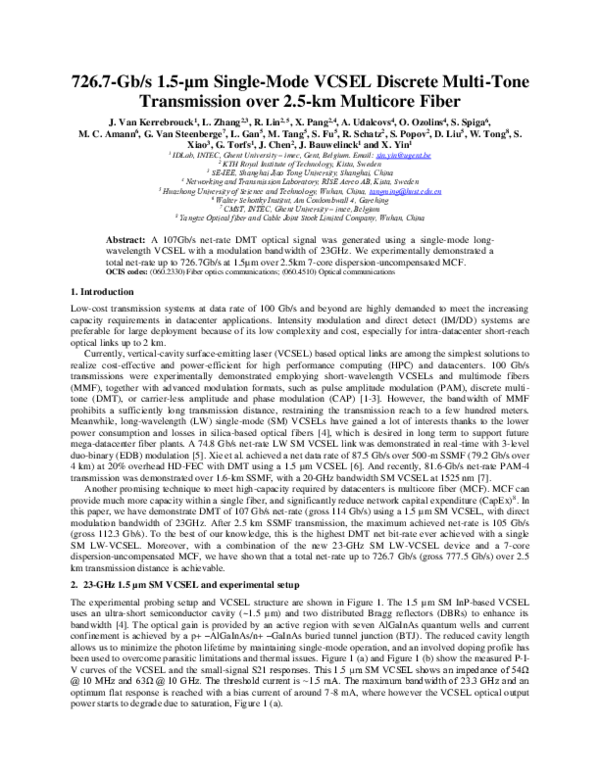 (PDF) 726.7-Gb/s 1.5-μm Single-Mode VCSEL Discrete Multi-Tone ...