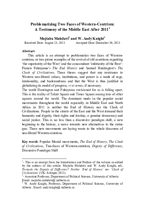 (PDF) Problematizing Two Faces of Western-Centrism : A Testimony of the ...