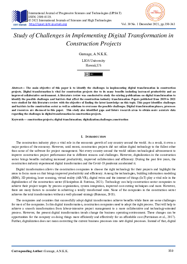 (PDF) Study of Challenges in Implementing Digital Transformation in ...