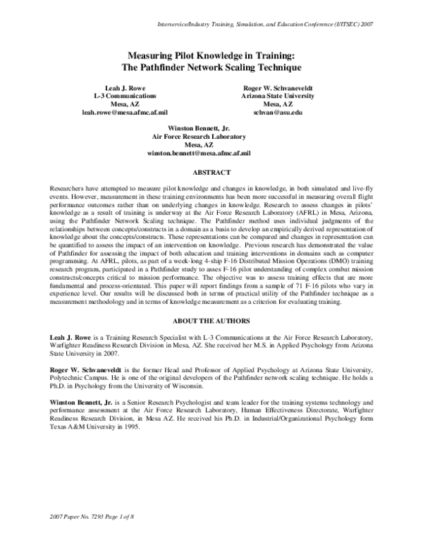 (PDF) Measuring Pilot Knowledge in Training: The Pathfinder Network ...