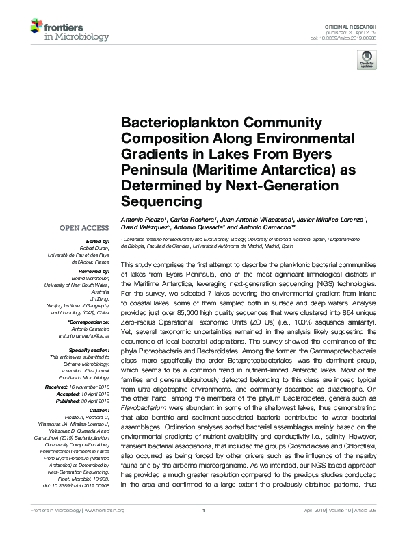 (PDF) Bacterioplankton Community Composition Along Environmental Gradients in Lakes From Byers ...