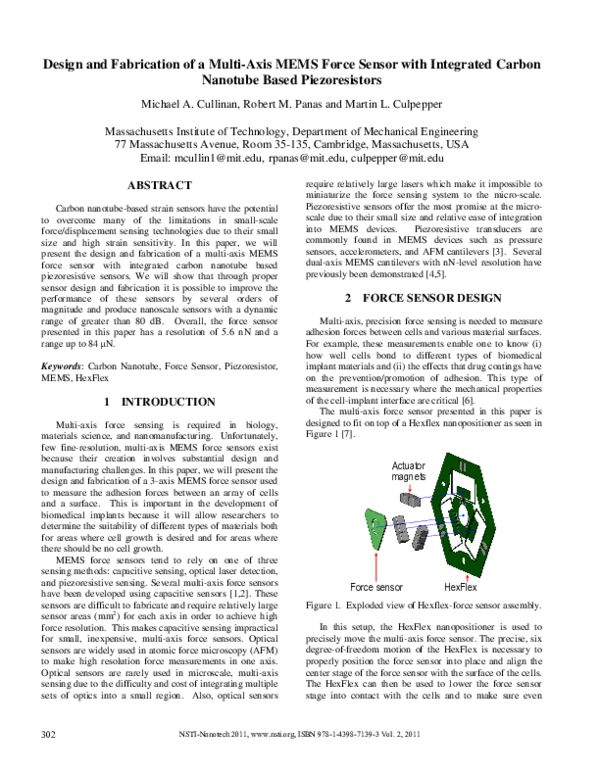 (PDF) Design and fabrication of a multi-axis MEMS force sensor with integrated carbon nanotube ...