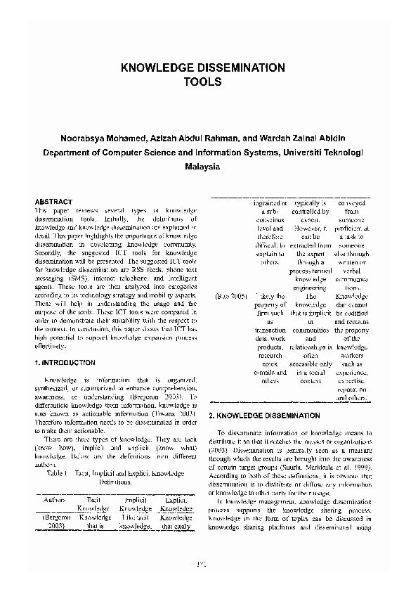 (PDF) Knowledge dissemination tools