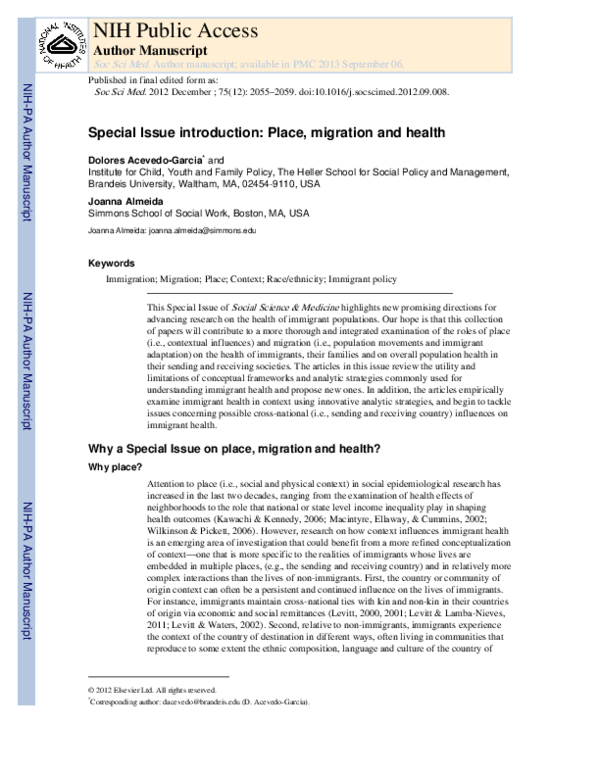 (PDF) Special Issue introduction: Place, migration and health