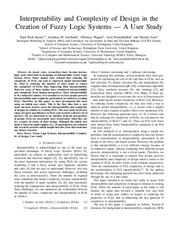(PDF) Interpretability and Complexity of Design in the Creation of Fuzzy Logic Systems — A User ...