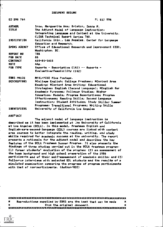 (PDF) The Adjunct Model of Language Instruction: Integrating Language ...