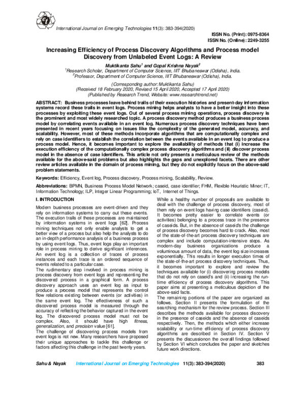 (PDF) Increasing Efficiency of Process Discovery Algorithms and Process model Discovery from ...
