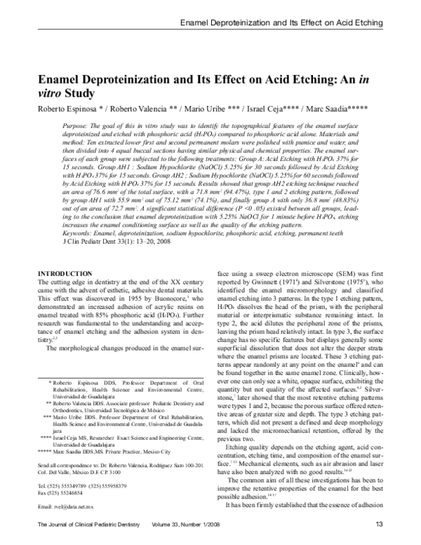 (PDF) Enamel deproteinization and its effect on Acid Etching: An in ...
