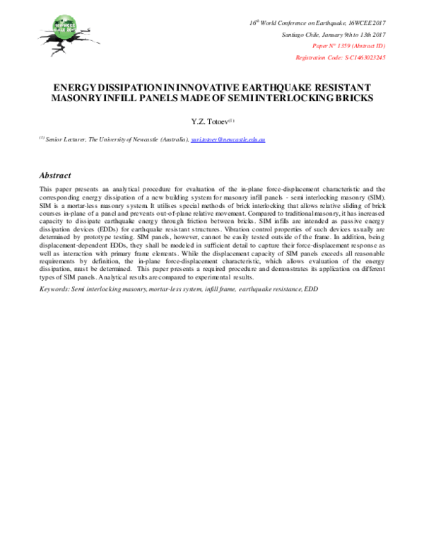 (PDF) Energy Dissipation in Innovative Earthquake Resistant Masonry ...