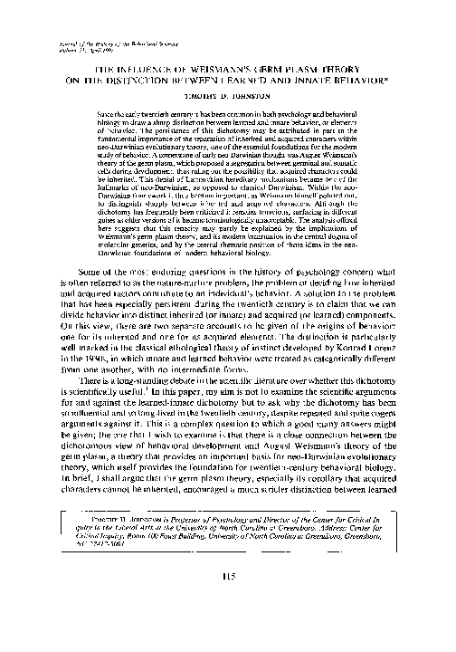 (PDF) The influence of Weismann's germ-plasm theory on the distinction ...