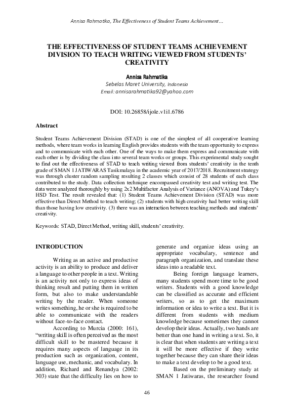 (PDF) Effectiveness of Student Teams Achievement Division (STAD) Cooperative Learning Model on ...
