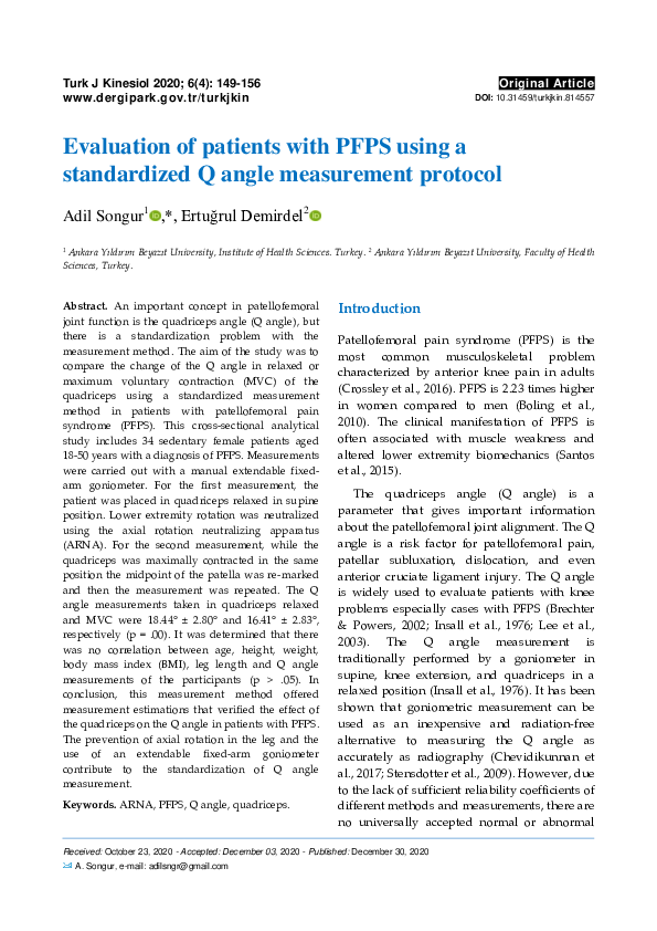(PDF) Evaluation of patients with PFPS using a standardized Q angle ...