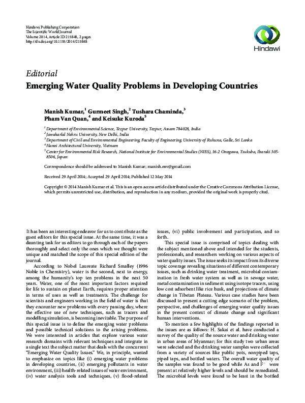 (PDF) Emerging water quality problems in developing countries