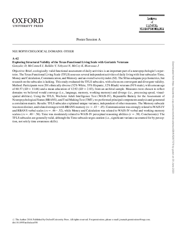 (PDF) A-62 * Exploring Structural Validity of the Texas Functional ...