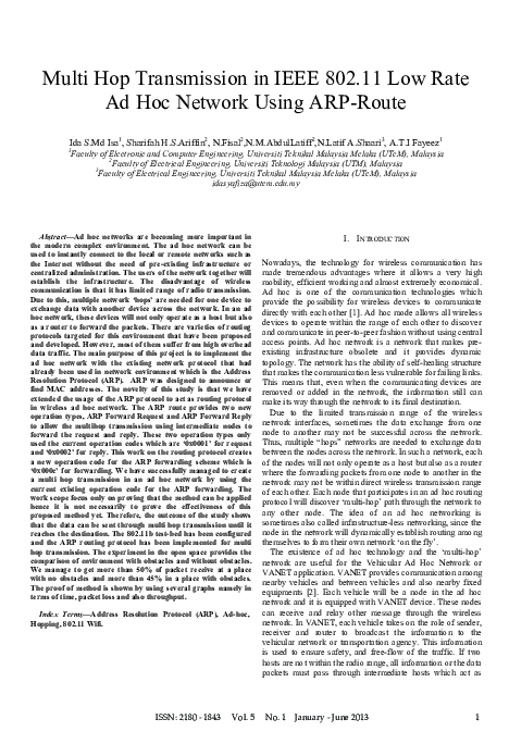 (PDF) Multi Hop Transmission in IEEE 802.11 Low Rate Ad Hoc Network Using ARP-Route