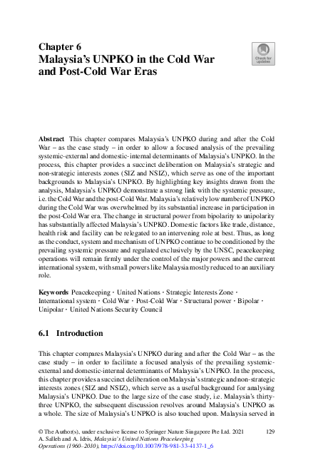 (PDF) Malaysia’s UNPKO in the Cold War and Post-Cold War Eras