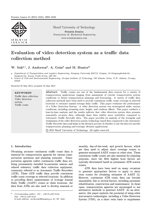 (PDF) Evaluation of Video Detection System as a Traffic Data Collection ...