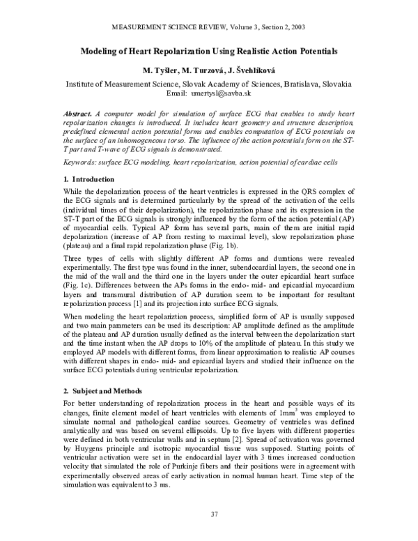 (PDF) Modeling of Heart Repolarization Using Realistic Action Potentials