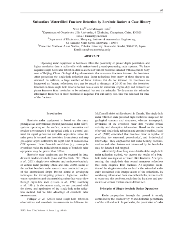 Pdf Subsurface Water Filled Fracture Detection By Borehole Radar A Case History