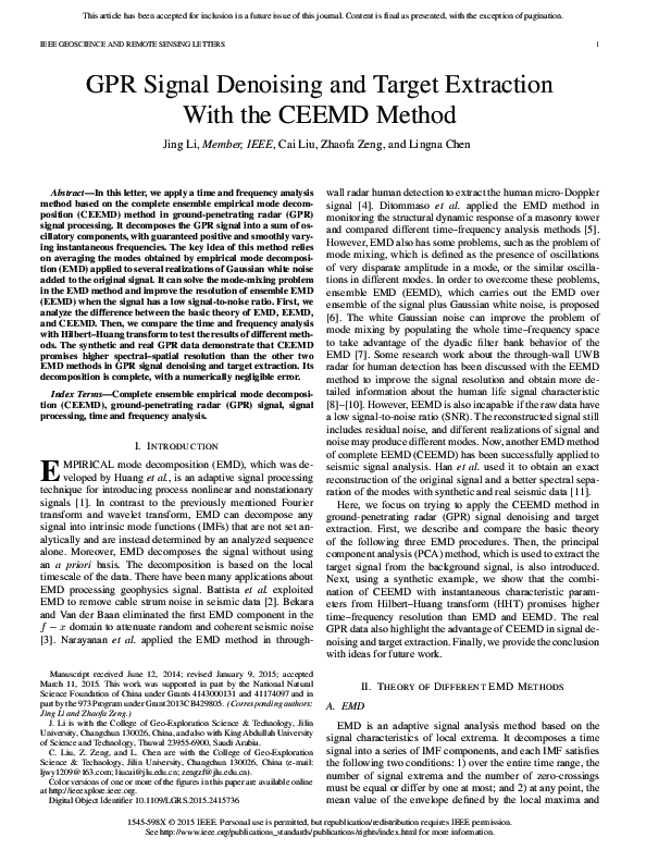 (PDF) GPR Signal Denoising and Target Extraction With the CEEMD Method