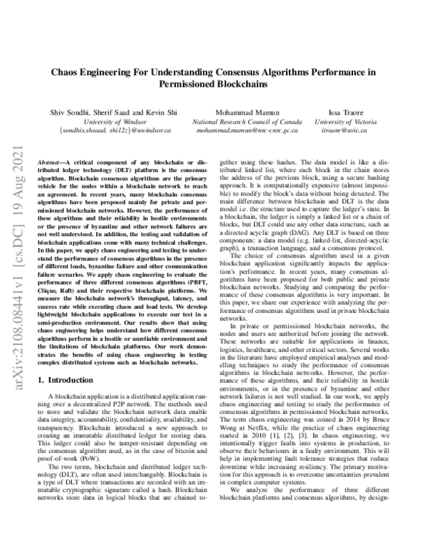 (PDF) Chaos Engineering For Understanding Consensus Algorithms Performance in Permissioned ...