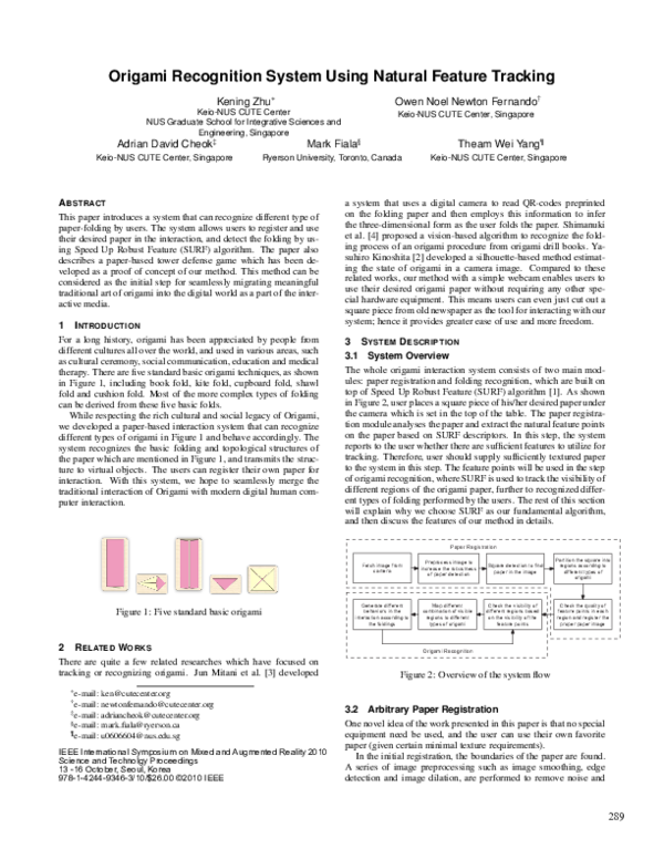(PDF) Origami recognition system using natural feature tracking