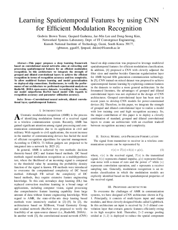 (PDF) Learning Spatiotemporal Features by using CNN for Efficient Modulation Recognition