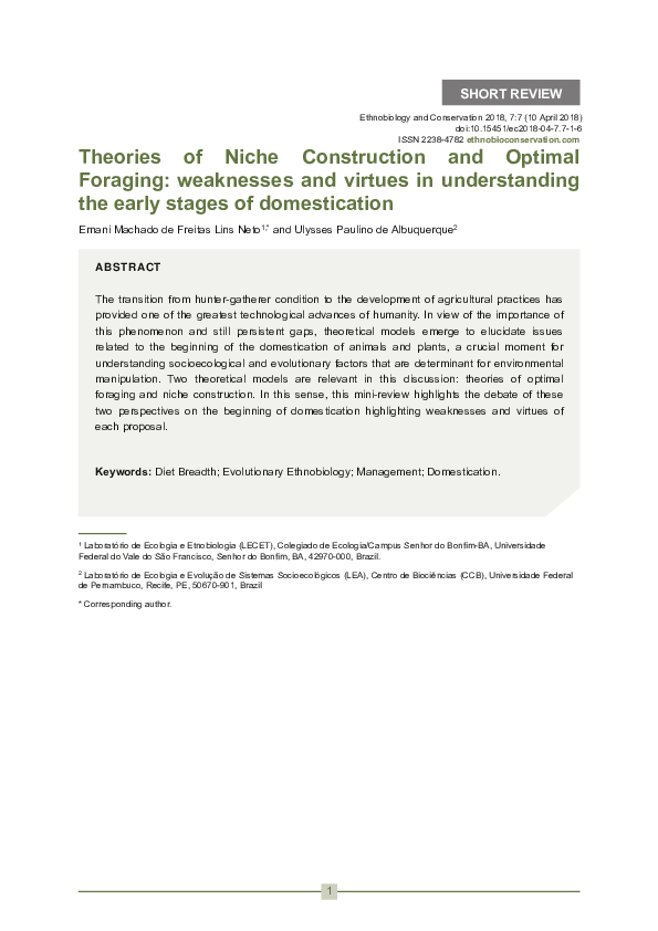 (PDF) Theories of Niche Construction and Optimal Foraging: weaknesses ...