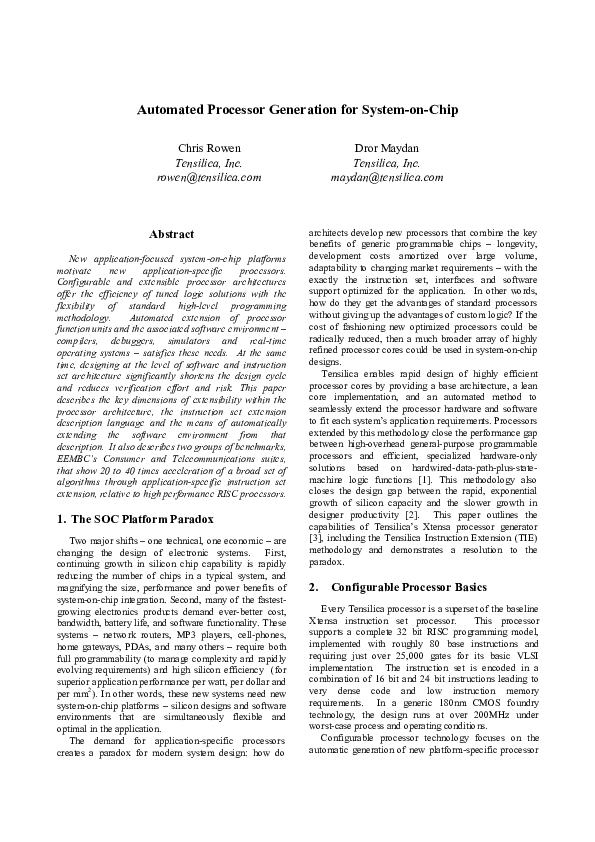 (PDF) Automated processor generation for system-on-chip | Chris Rowen - Academia.edu