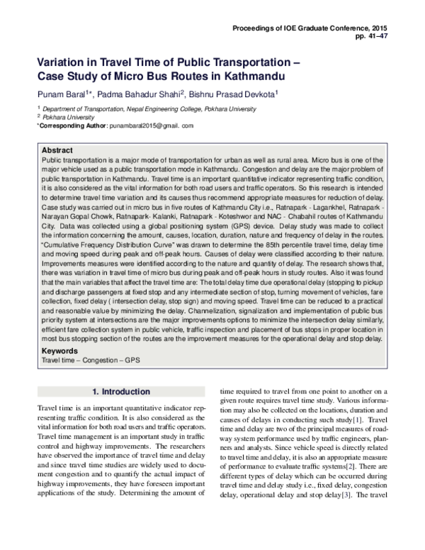 (PDF) Variation in Travel Time of Public Transportation - Case Study of ...